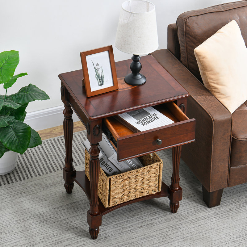 Alcott Hill® Halleli Solid Wood Side Table with Drawer and Storage Shelf & Reviews | Wayfair